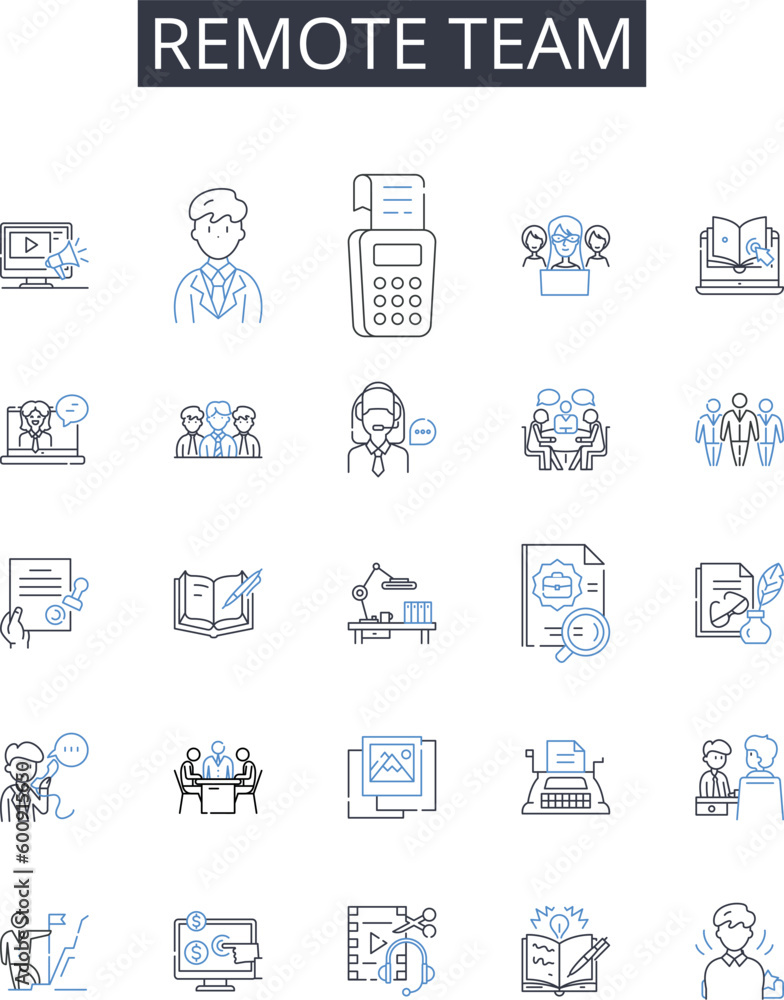 Remote team line icons collection. Sourcing, Gathering, Procuring ...