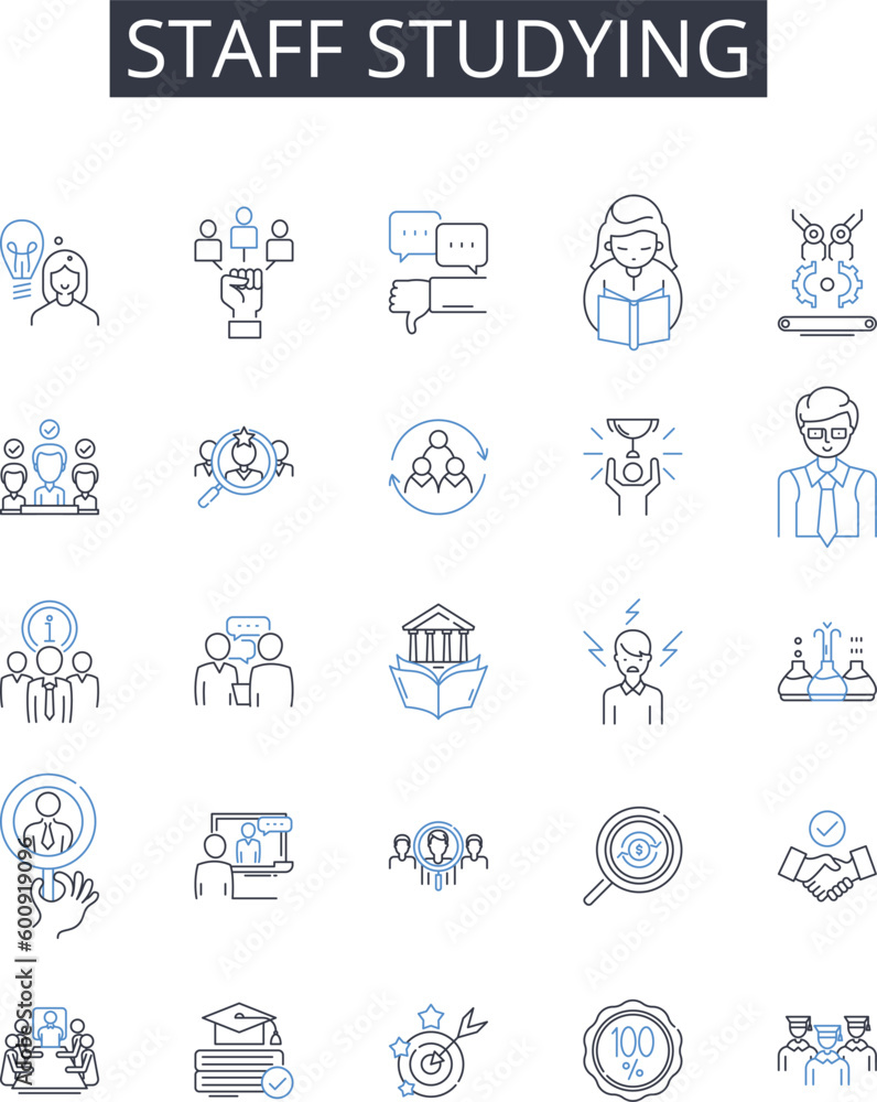 Staff studying line icons collection. Insight, Perception, Judgment ...