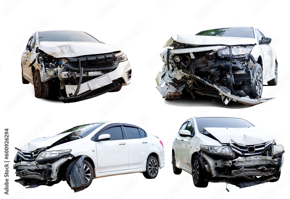 Front of white car get damaged by accident on the road. damaged cars ...