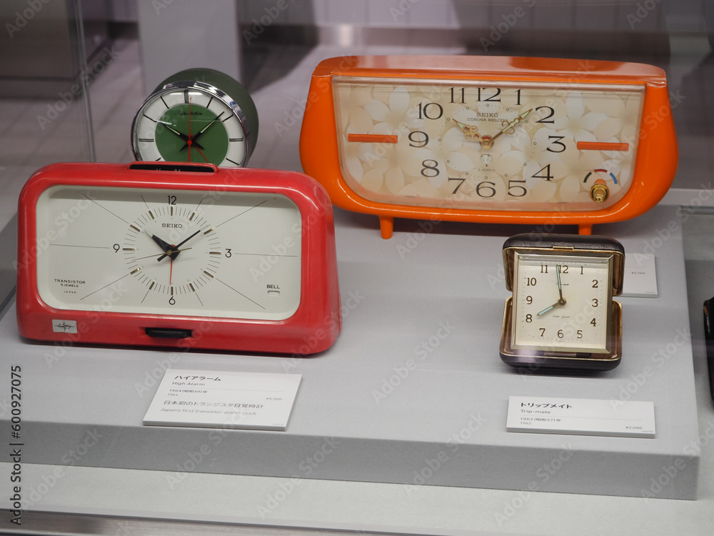 TOKYO, JAPAN - May 6, 2023: Seiko alarm clocks on on display at the ...