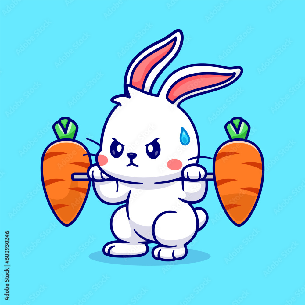 Cute Rabbit Lifting Carrots Barbell Cartoon Vector Icon Illustration ...