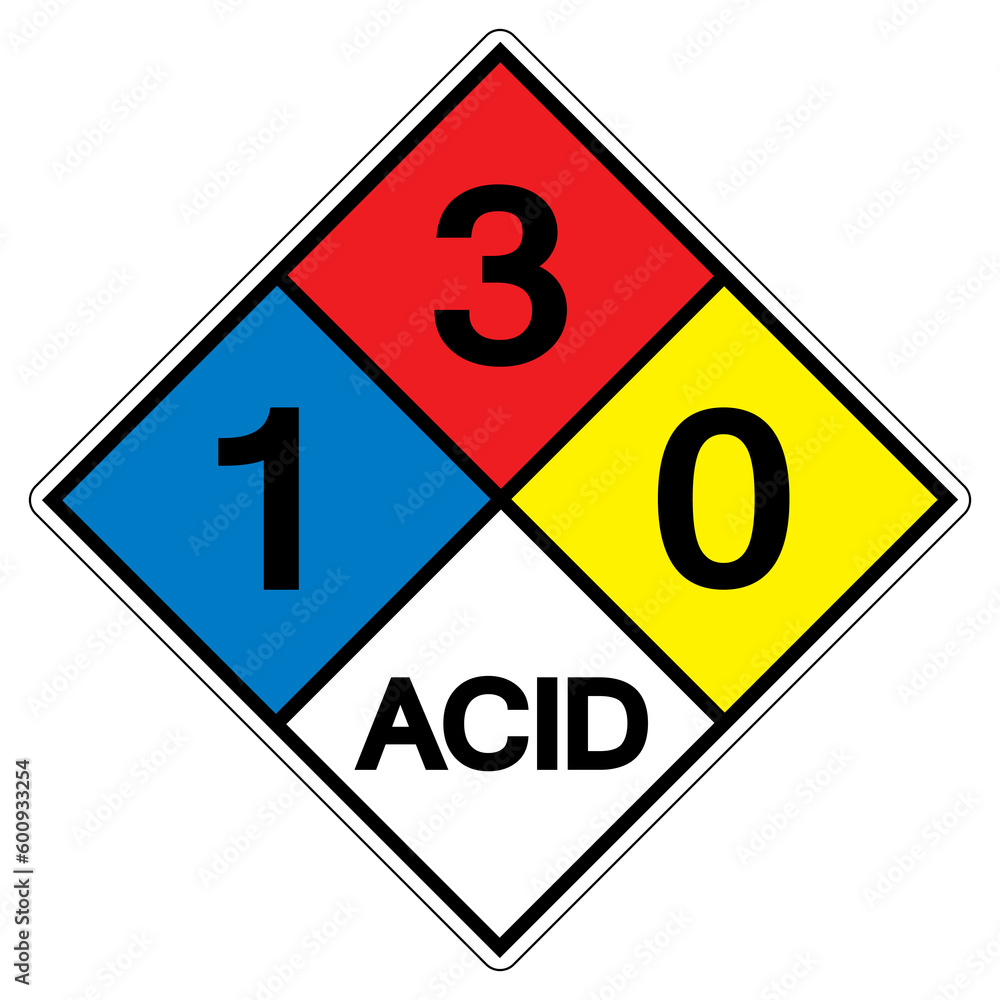 NFPA Diamond 704 1-3-0 ACID Symbol Sign, Vector Illustration, Isolate ...