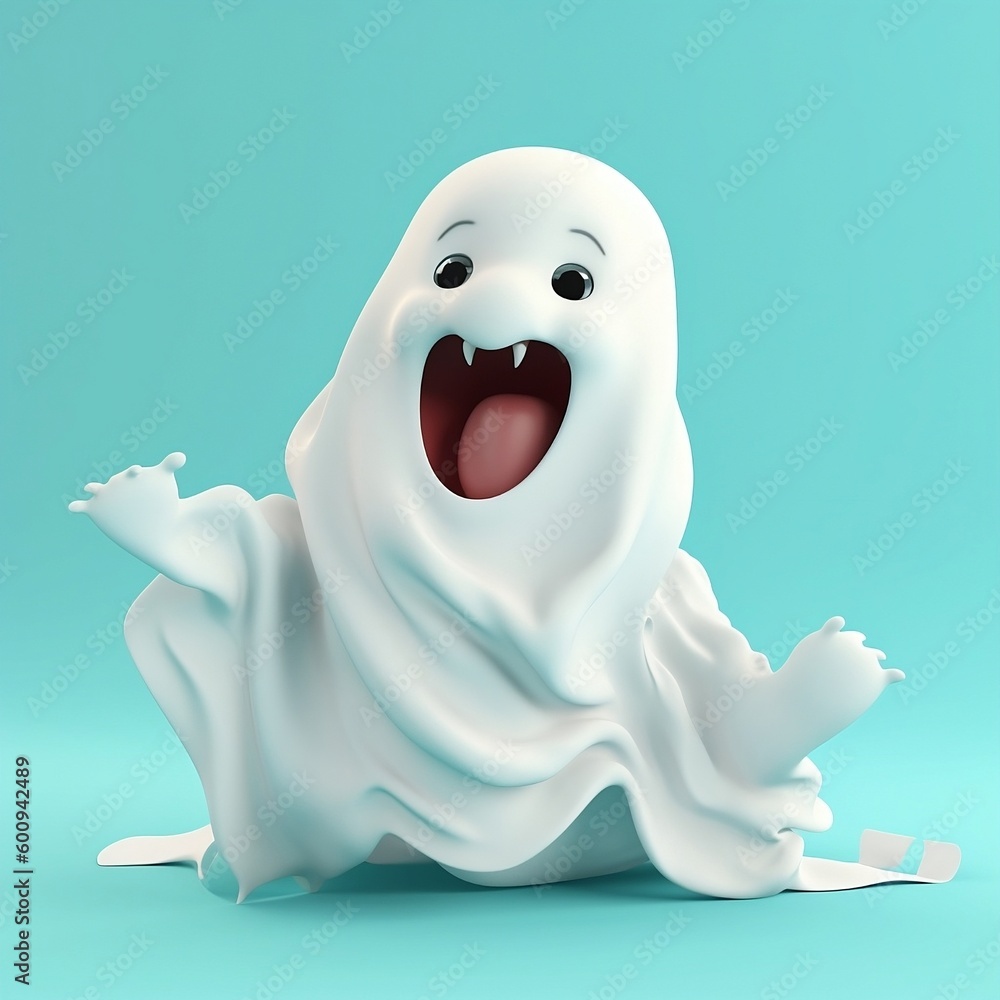 Cute laughing baby ghost with on the teal background created with ...