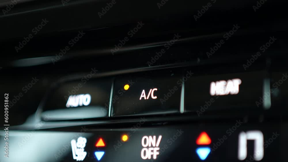 Pressing the AC Button on a Car Climate Control Panel Closeup Stock ビデオ ...
