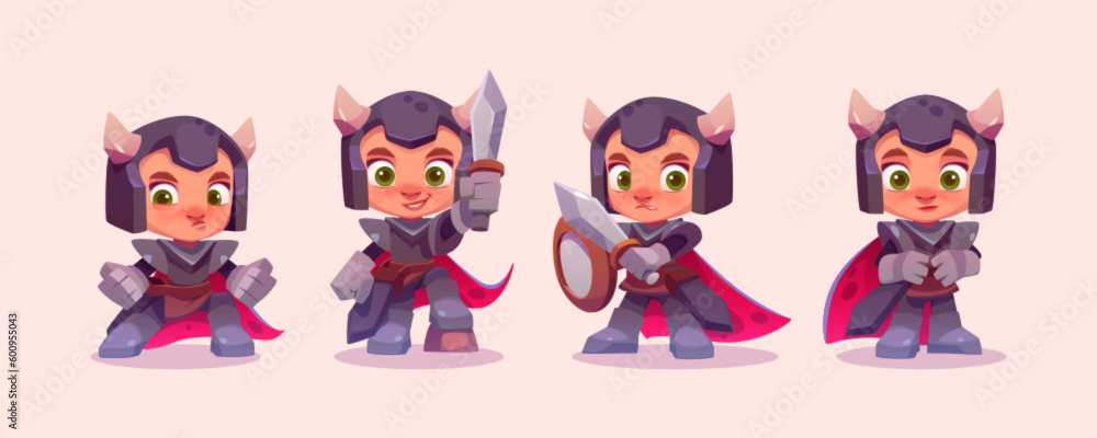 Set of cute knight with shield and sword. Vector kid imagination ...