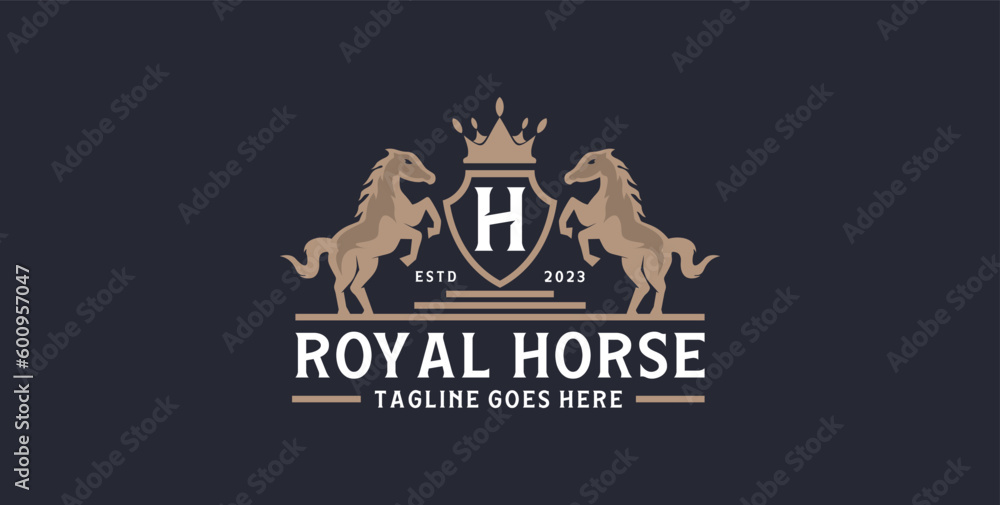 Luxury royal horse logo design vector template, Retro gold crest with ...