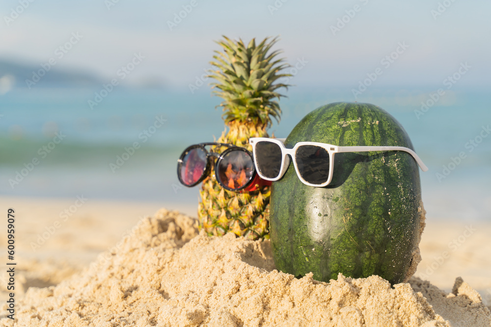 Fruit man made of pineapple and watermelon on the beach fruit tourism ...