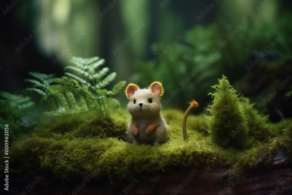 Cute small furry creature sitting on the moss in the magical green ...