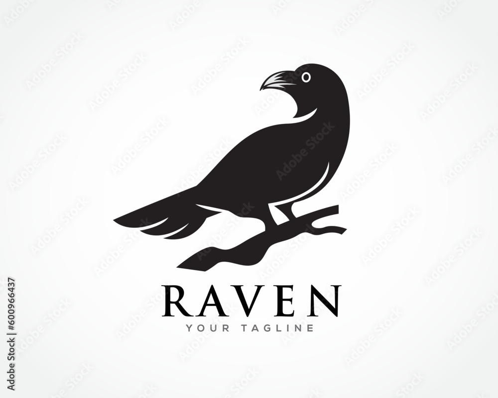 perched raven bird look back logo symbol design template illustration ...