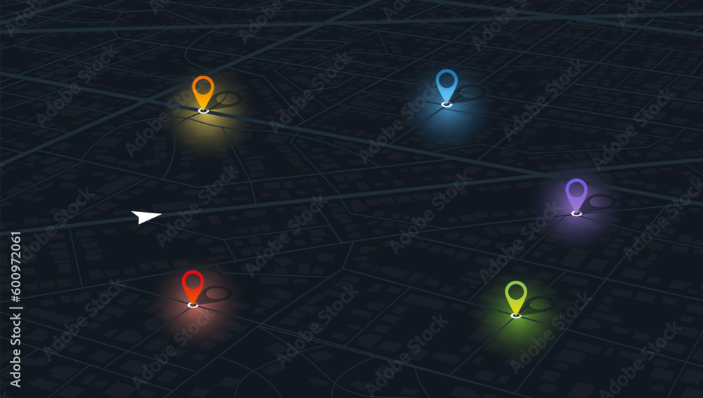 Navigate mapping technology dashboard GPS tracking map, showing movement on the streets of the ...