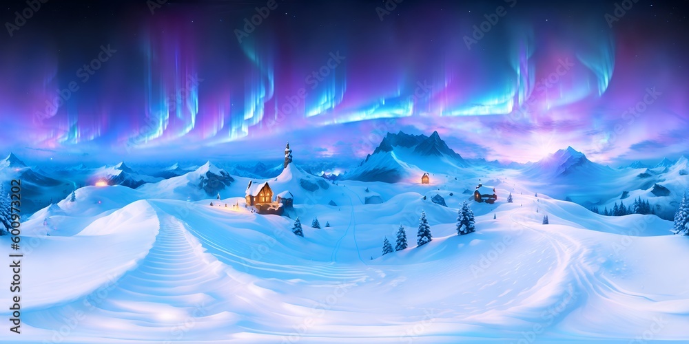 HDRI, Skybox, winter snow mountain, aurora night sky, created using ...