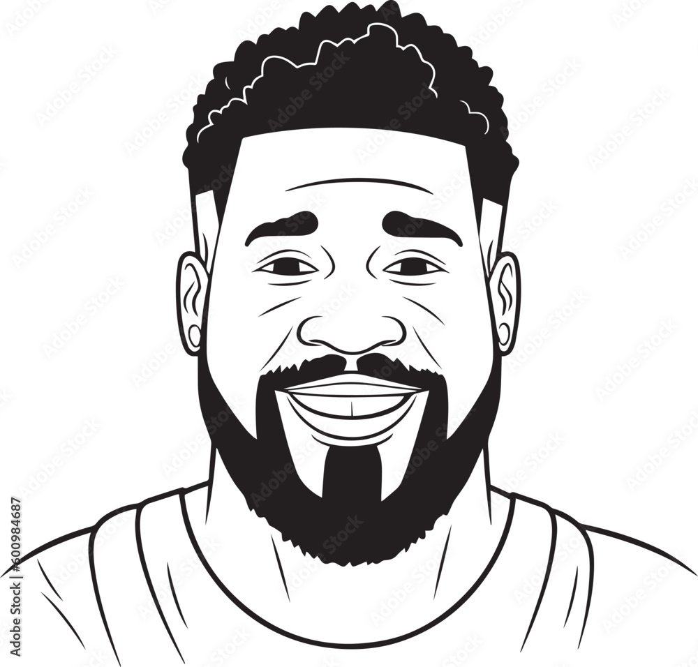 African man head in cartoon style, anime man head, coloring page ...