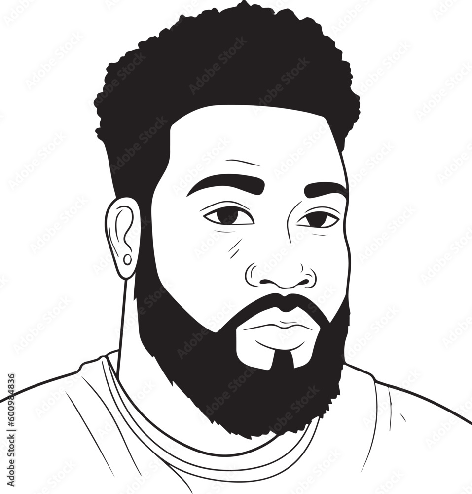 African man head in cartoon style, anime man head, coloring page ...