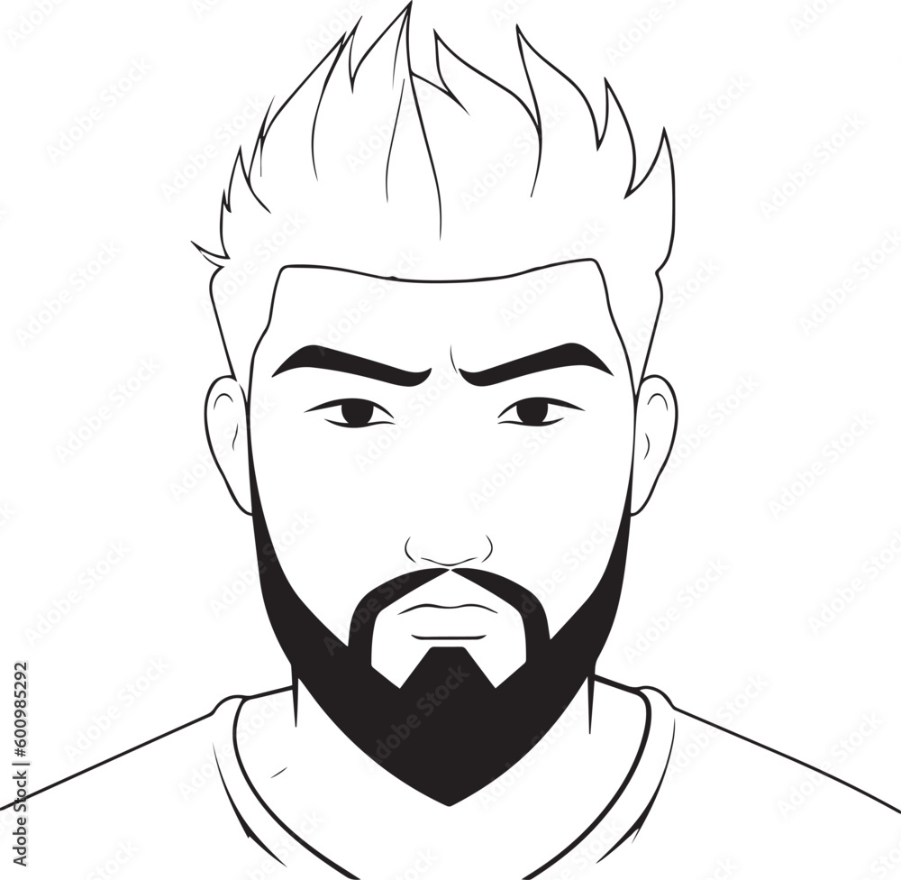 Anime man head in cartoon style, anime man, coloring page, vector ...