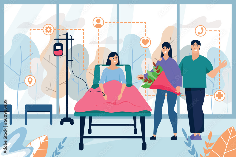 Medicine concept Hospital visitors with people scene in the flat ...