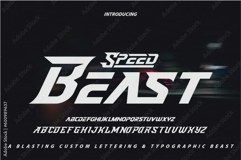 SPEED BEAST Sport and action technology typography alphabet fonts with ...