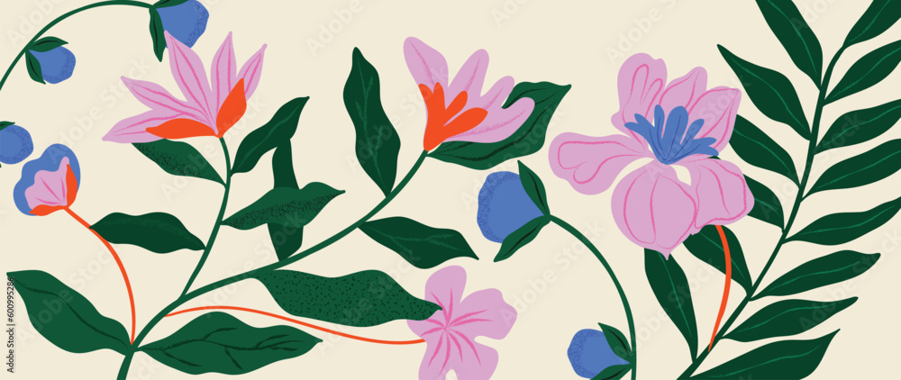 Colorful floral and botanical background vector. Abstract wallpaper of ...