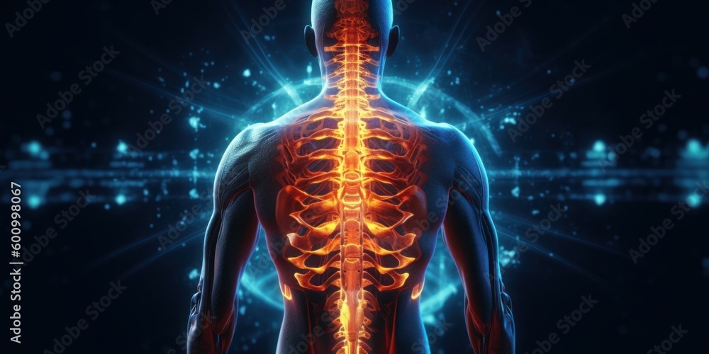 Human body back pain, Augmented reality discomfort of spine trauma ...