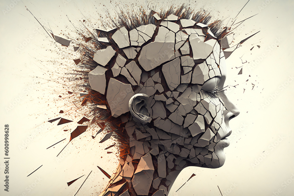 Cracked female head. Headache concept. Stress concept. Generative AI ...