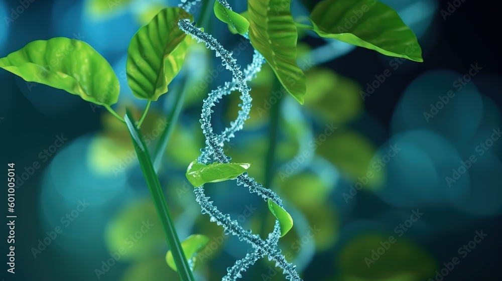 Green plant sprout with blue 3d DNA molecule helix.Low-poly style ...