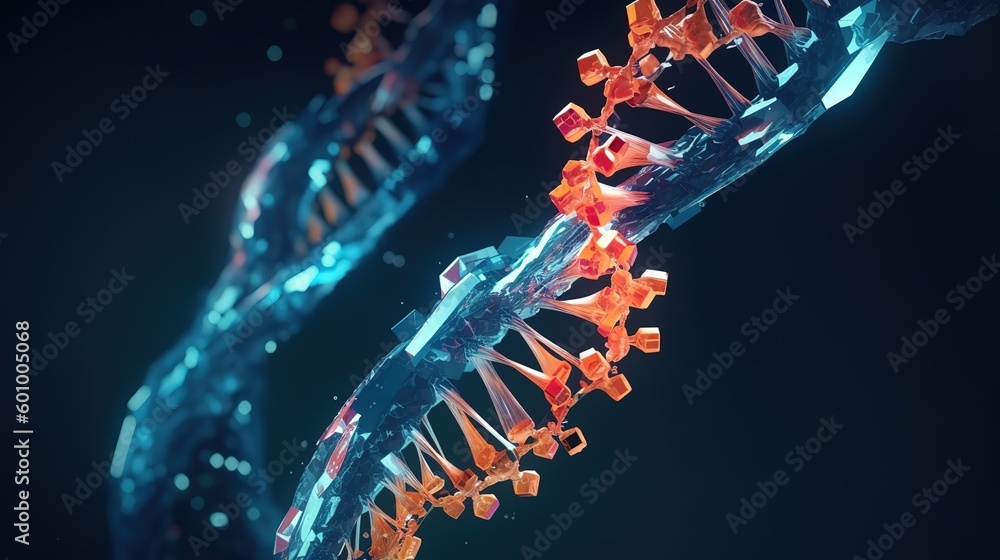 Abstract 3d DNA molecule helix with cutted part.Low-poly style ...