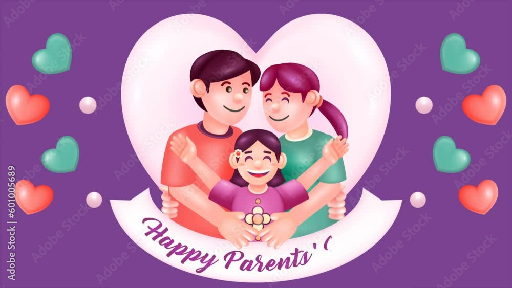 Happy Parents Day. 3d vector animation. Happy family, father and mother ...