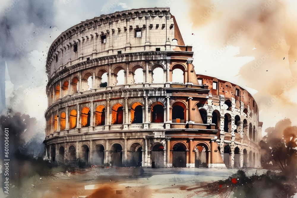 Watercolor painting of the Colosseum in Rome Italy Stock Illustration ...