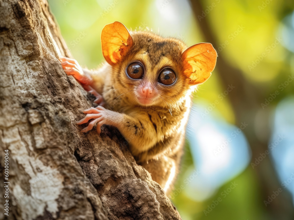 Tarsier monkey (Tarsius Syrichta) on the tree in natural jungle ...