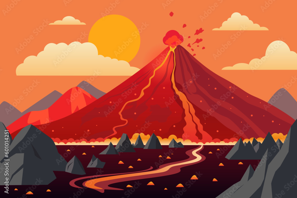 Vector natural illustration - summer landscape with mountains and ...