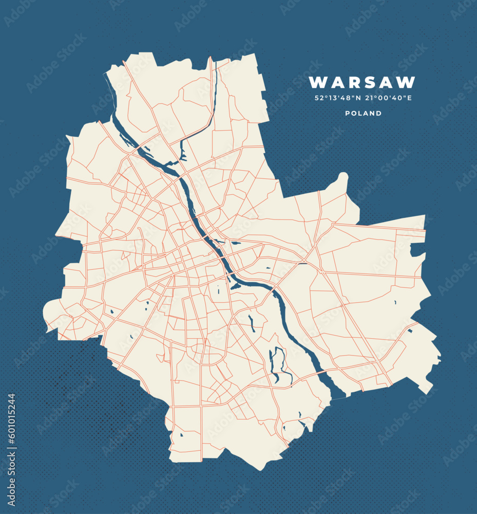 Warsaw map vector poster flyer Stock Vector | Adobe Stock