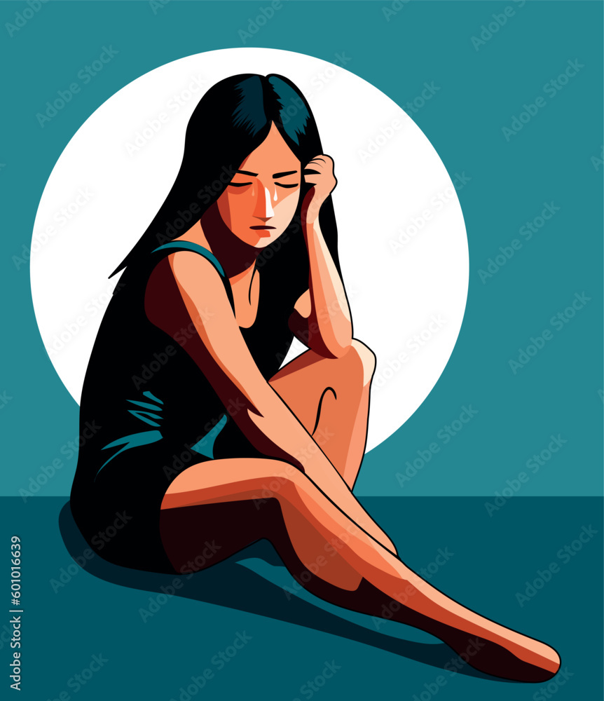 Sexual assault, abuse, social problems, bullying, girl sitting on the ...