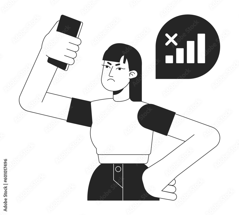 Phone user disconnected from network bw vector spot illustration. Girl ...
