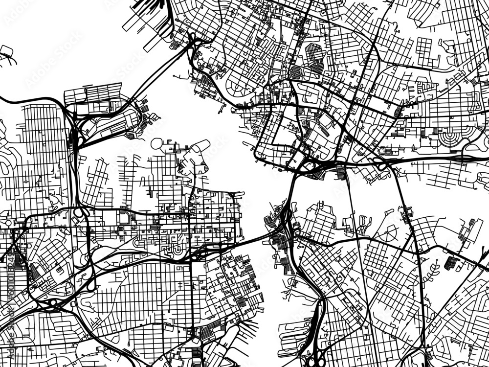 Vector road map of the city of Norfolk - Portsmouth Center Virginia in ...