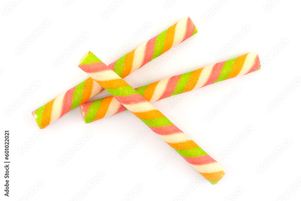 Wafer stick roll isolated on white background. colorful wafer stick ...