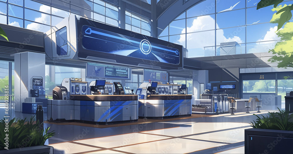 Anime background of an airport interior, generative AI Stock ...