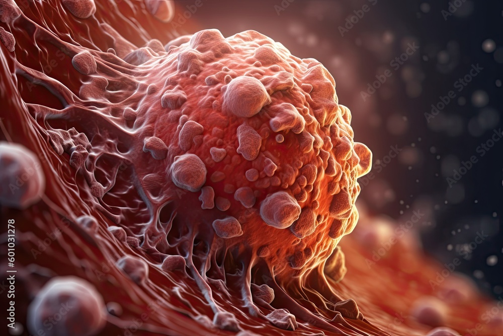 3D microscopic view of a tumor cell inside the body provides a clear ...