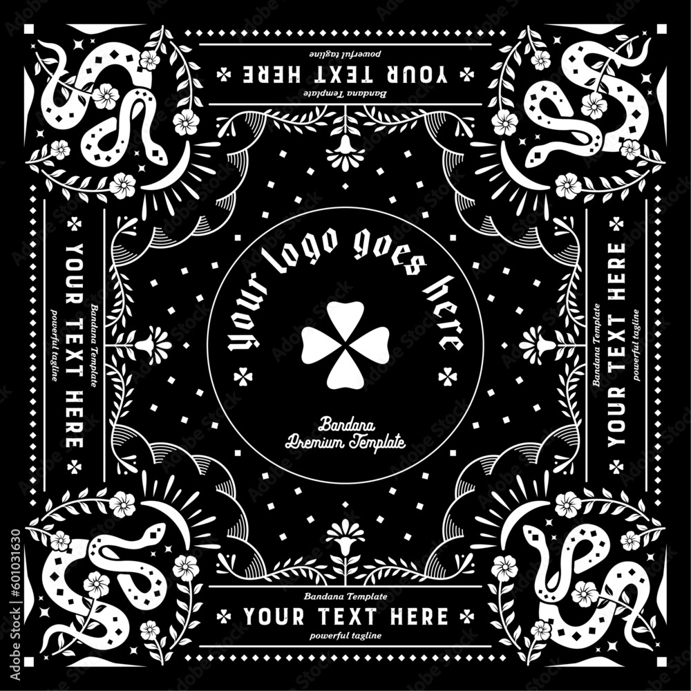 Bandana Paisley, Handkerchief Design Template with Snake Vector ...