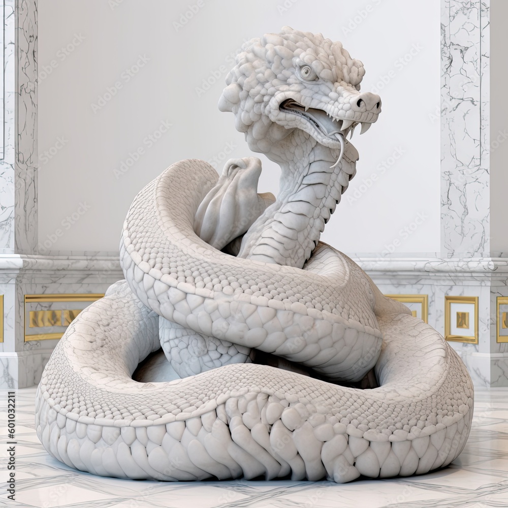 Marble sculpture of a snake in a detailed and elaborate style with a ...