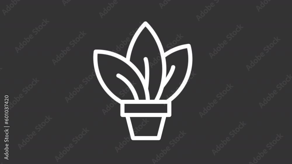 Animated houseplant white line icon. House plant with moving leaves animation. Interior element ...