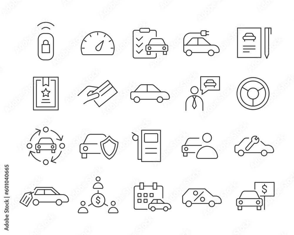 Car Dealership Icons - Vector Line. Editable Stroke. Stock Vector ...