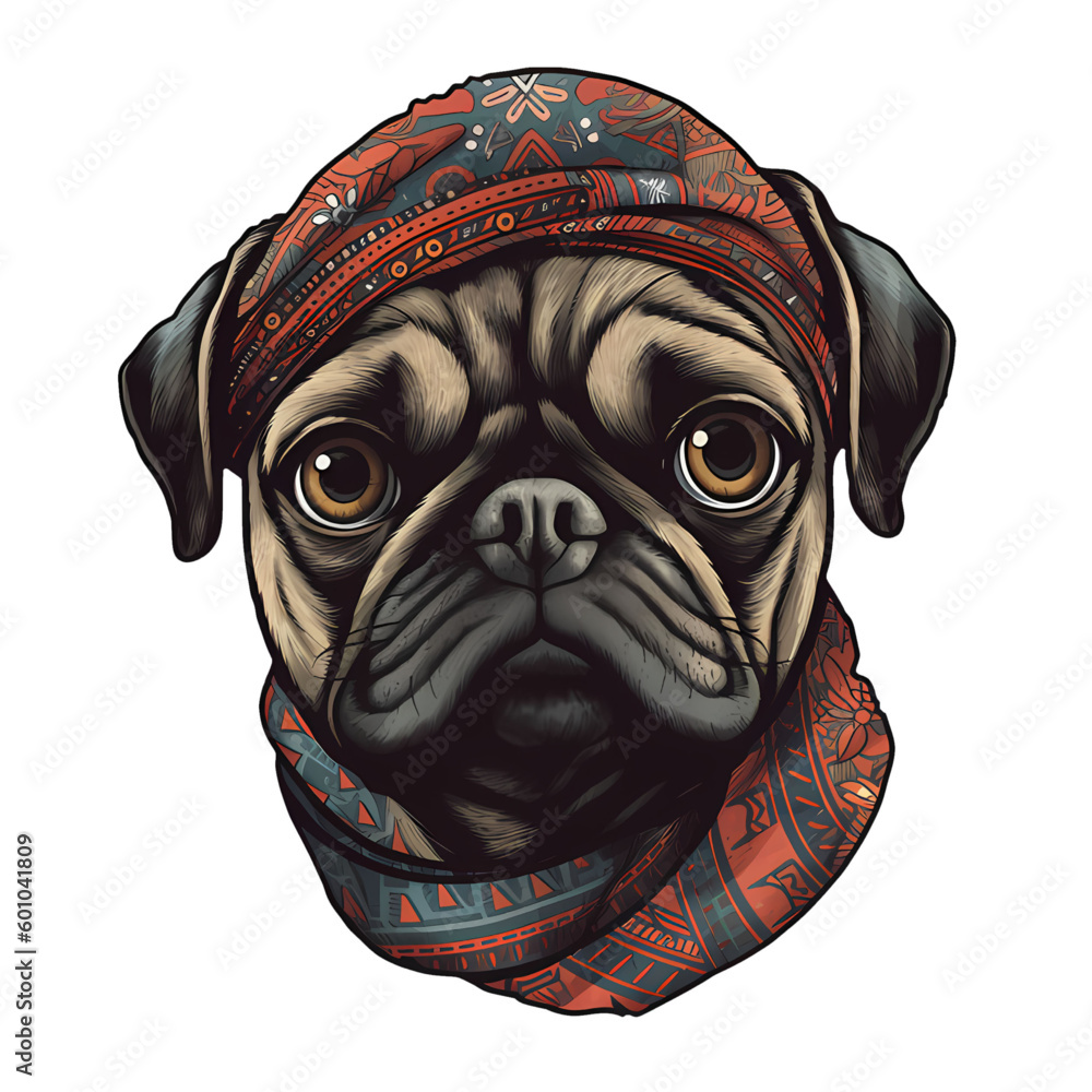 Pug Life cute cartoon illustration of a pug dog wearing colorful ...