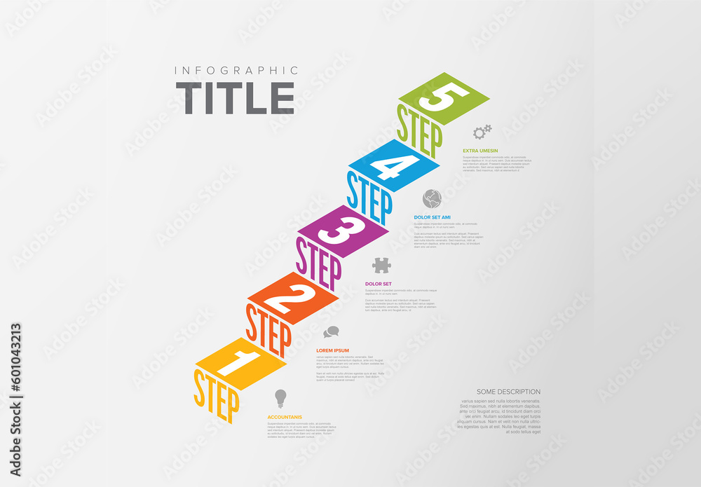 Infogrpahic five steps diagram template for workflow, business schema ...