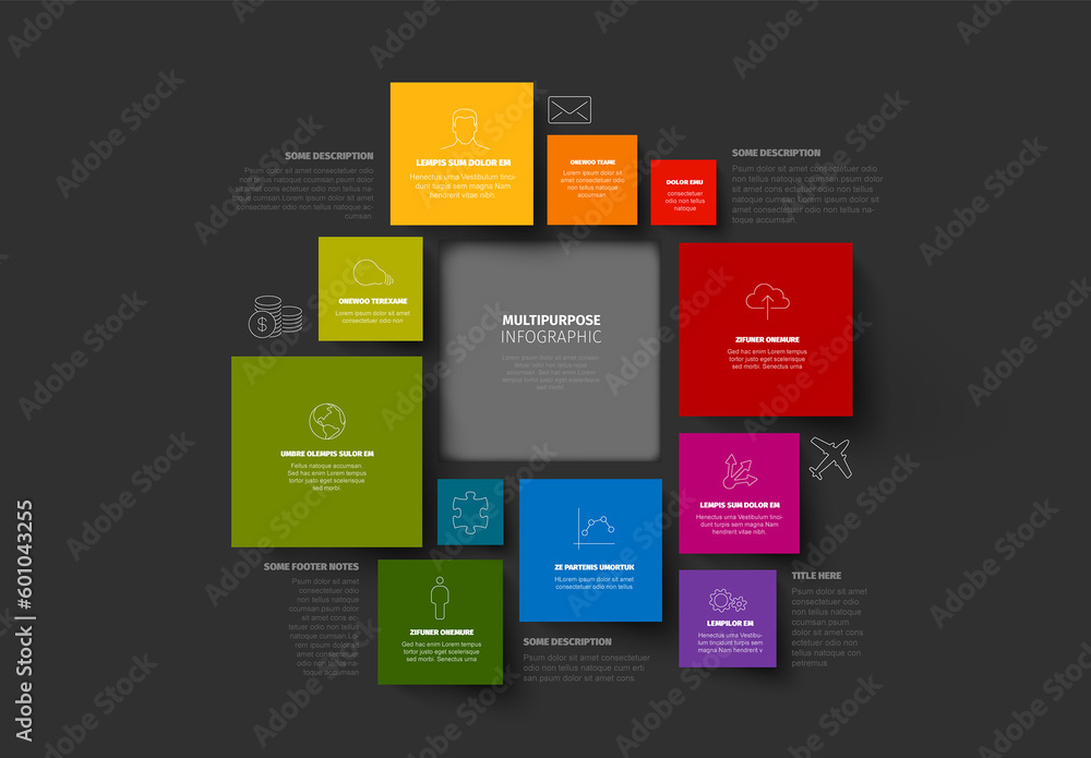 Multipurpose dark colorful square mosaic infographic with icons Stock ...