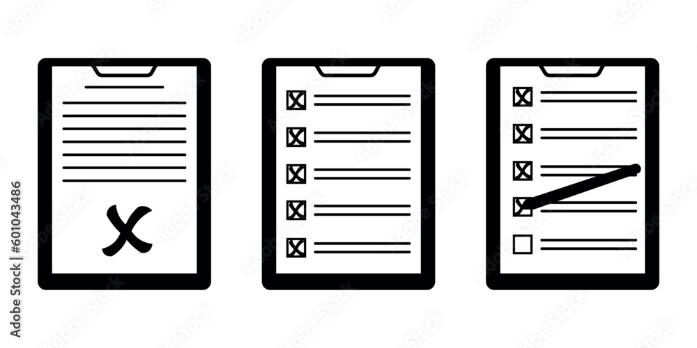Set of icons of documents marked with crosses. Agreement rejected icon ...