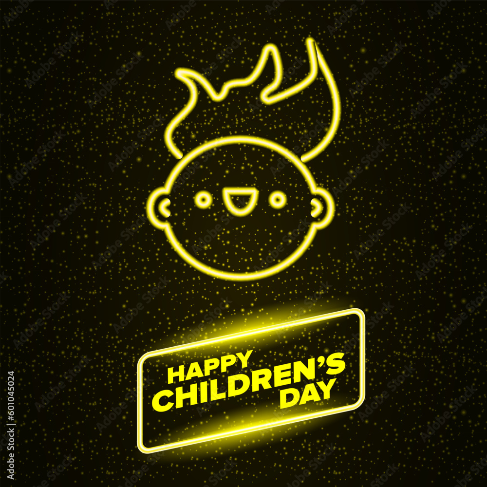 1 june international childrens day horizontal banner with neon kids ...