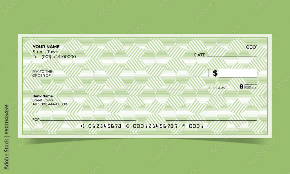 Blank bank cheque, Personal desk check template with guilloche ...