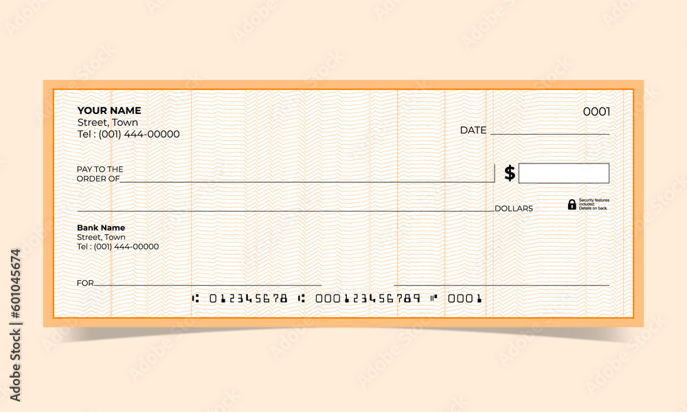 Blank bank cheque, Personal desk check template with guilloche ...