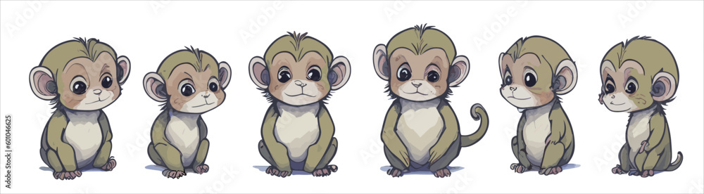 Cartoon monkeys set with different poses and emotions. Monkey behavior ...