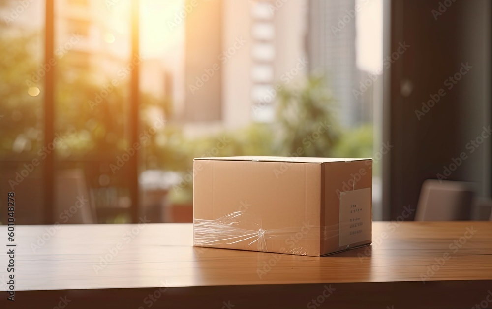 Wooden Table with Parcel and Cardboard Box Background for Delivery and ...