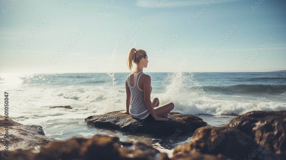 Back view of unrecognizable woman achieving balance through yoga ...